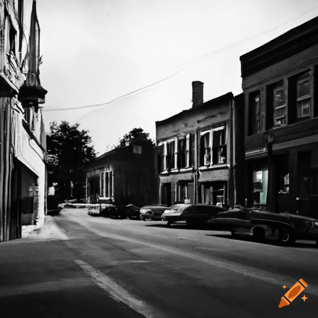 1950 small town, daylight wide shot
