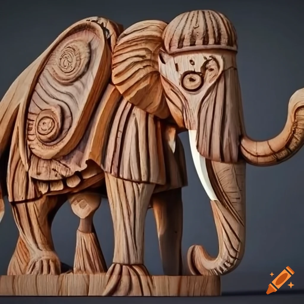 Elephant carved out of wood on Craiyon