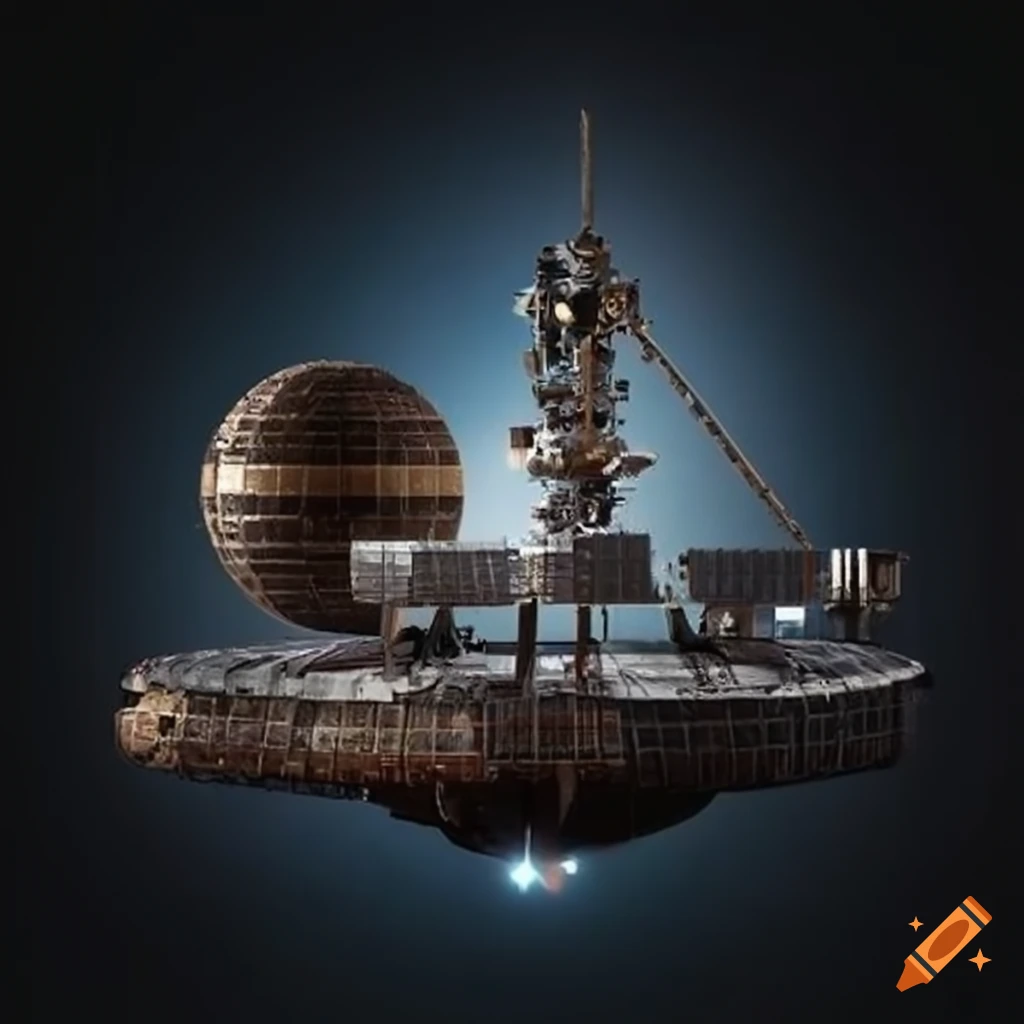 Highly detailed space station made from basic prehistoric materials on Craiyon