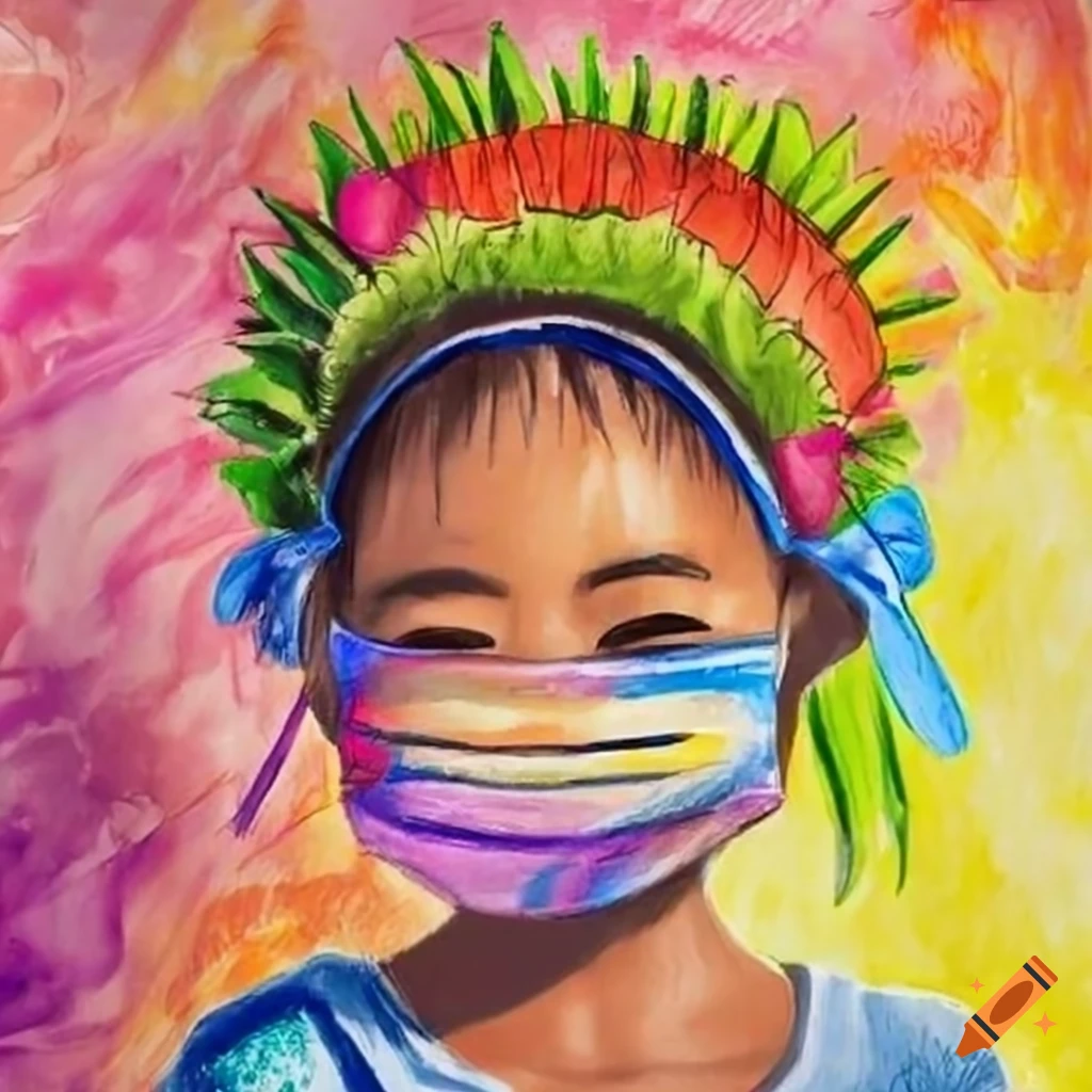 Children's drawing of Philippine scenery and tradition with facemasks ...