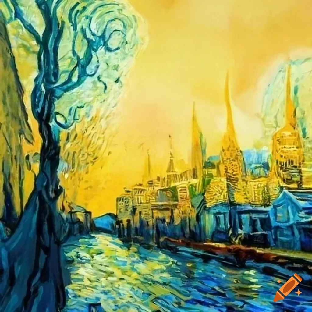Tree city in the style of van gogh painted with water colors on Craiyon