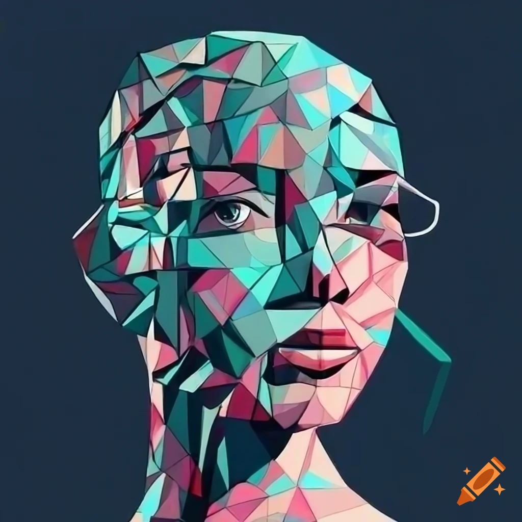 Half-geometric portrait of a 3d head fontal