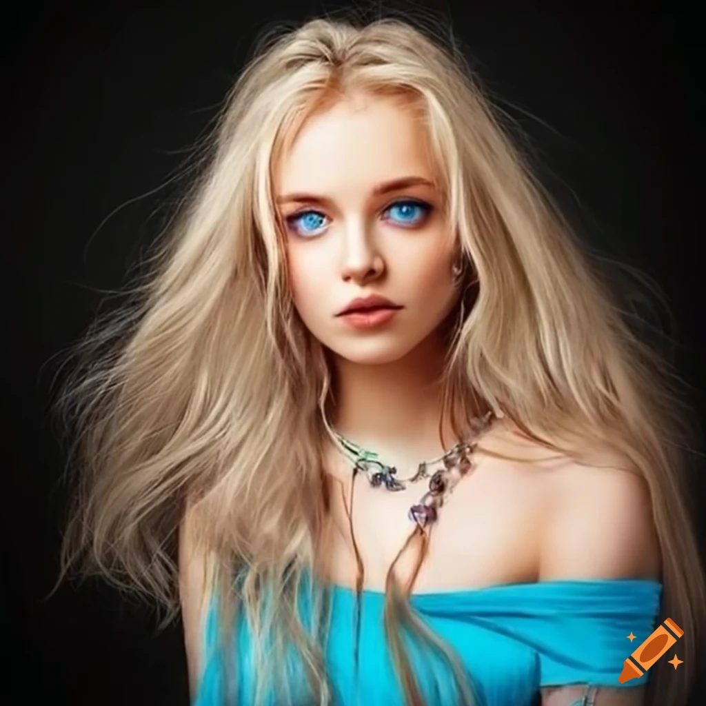 Gorgeous young woman with russian heritage, blonde hair, blue eyes