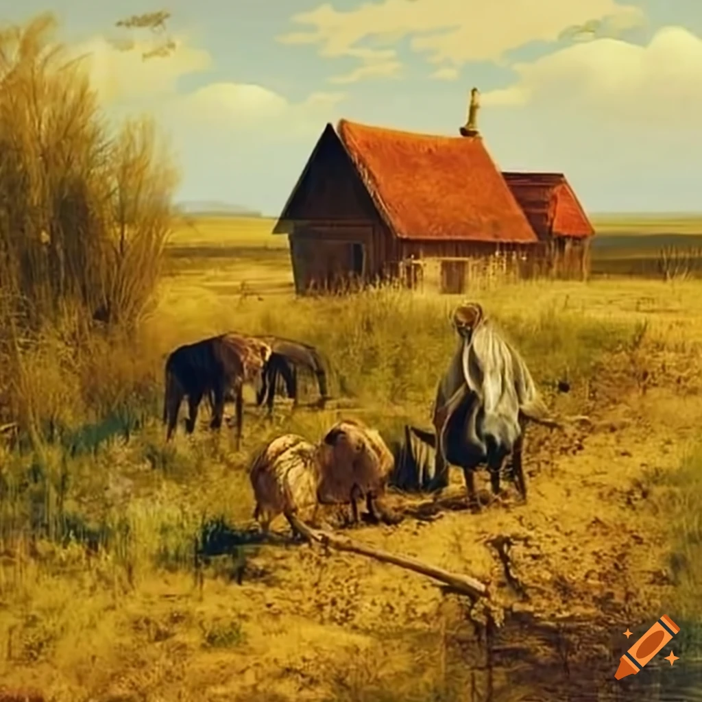 A russian farm with a farmer