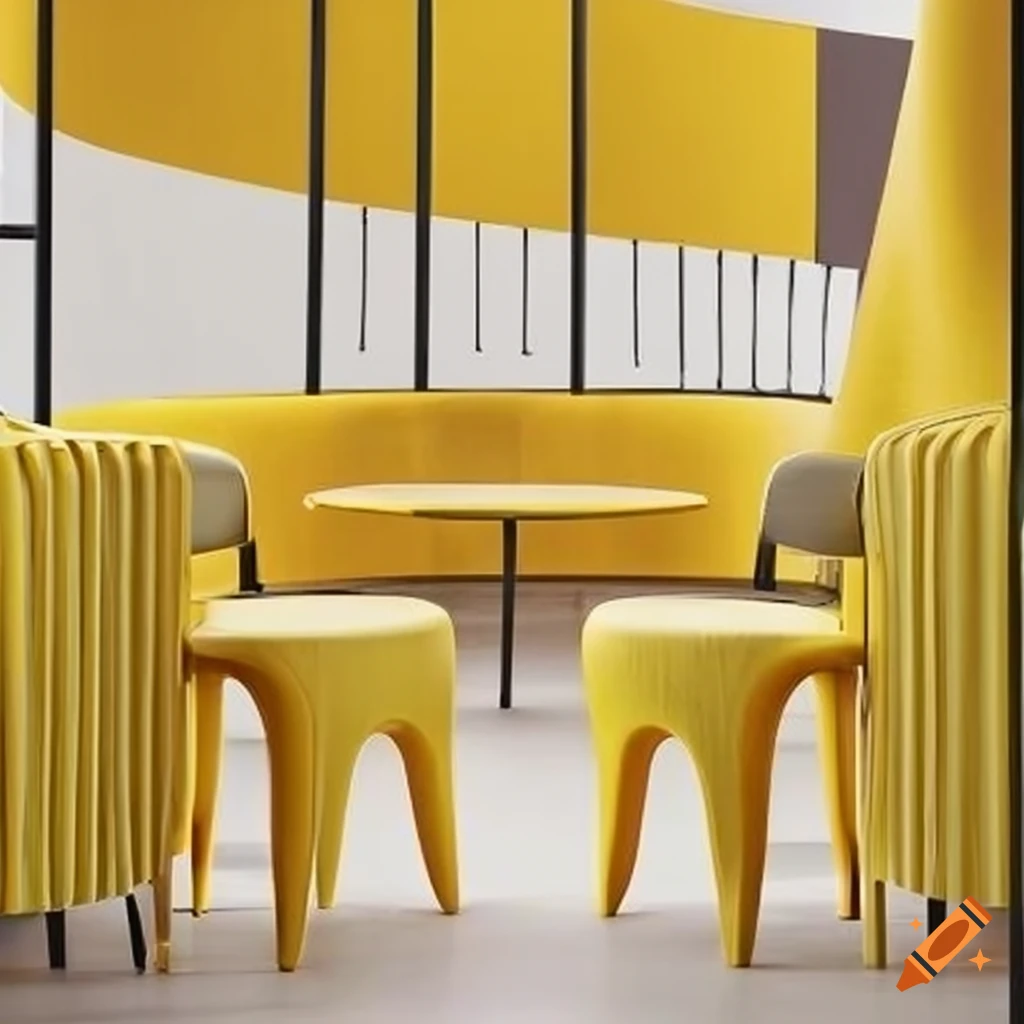 Modern yellow curved seating for restaurants or events on Craiyon