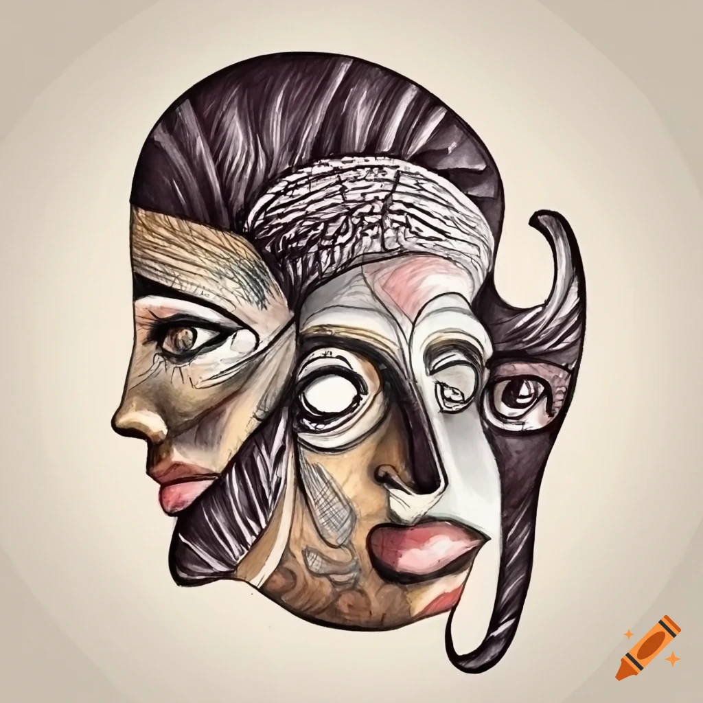 Masks drawing picasso style