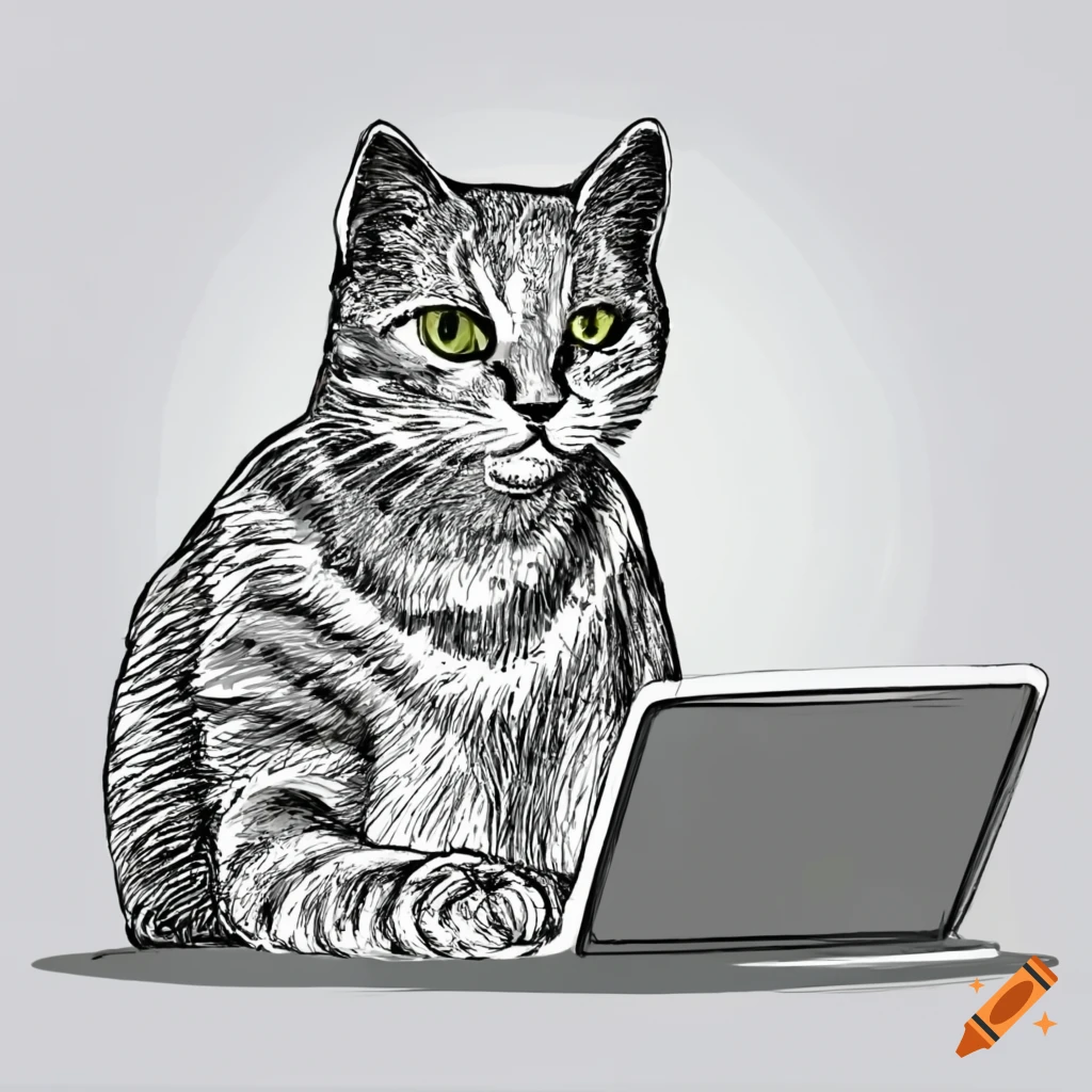 Cat working with a laptop on Craiyon