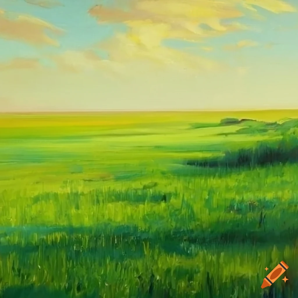 Huge grassy field on a sunny day, extreme detail, oil painting on Craiyon