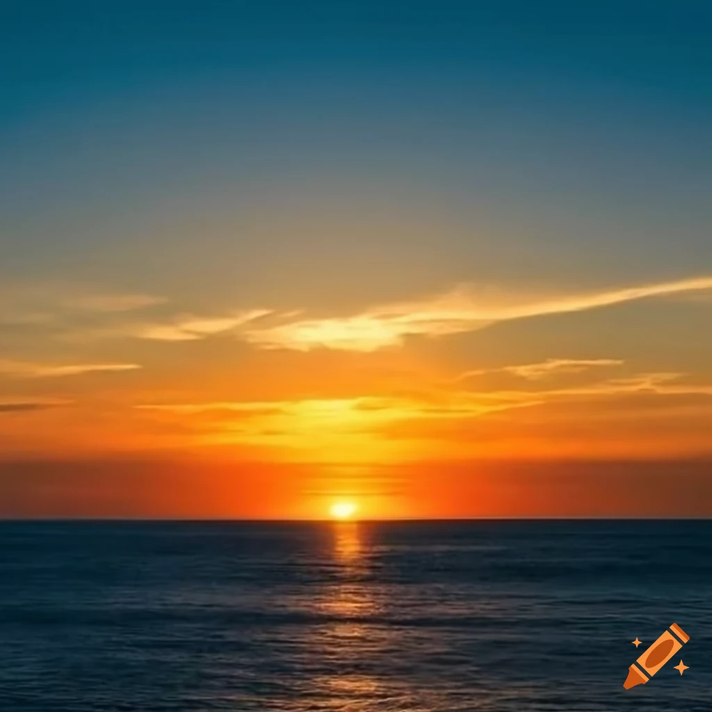 Glorious golden sunrise over the ocean with a few clouds in the sky