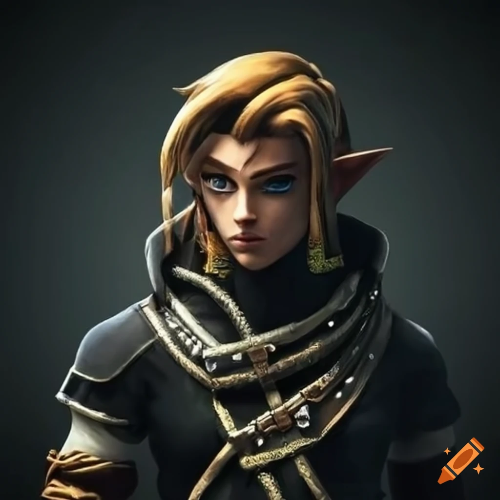 Link dressed in black on Craiyon