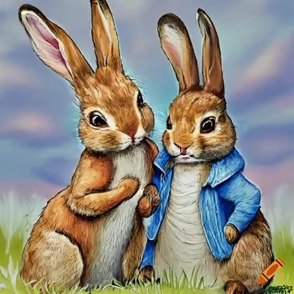 Peter rabbit family with mom and children