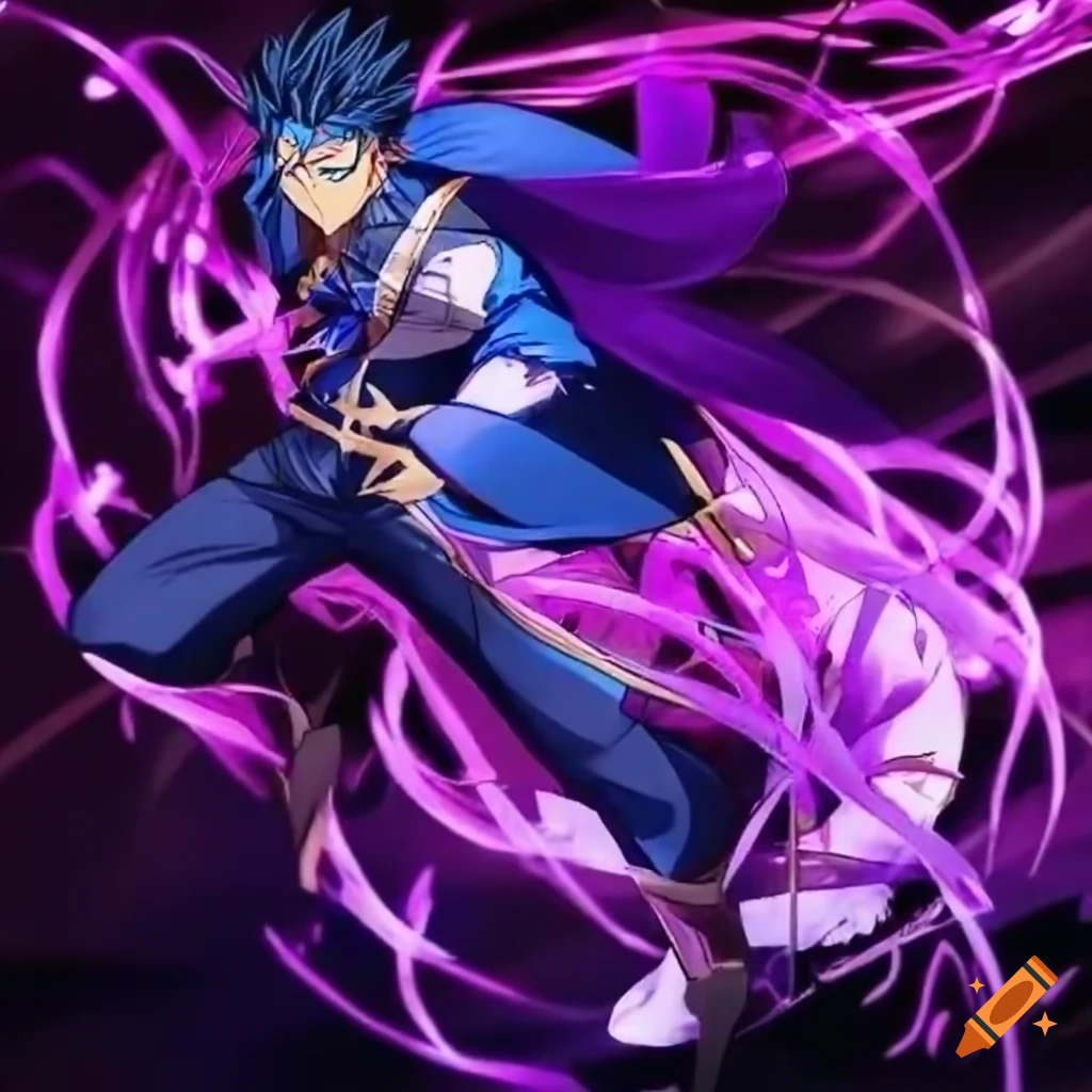Anime-style dark purple spandex masculine outfit with hexagonal amber ...