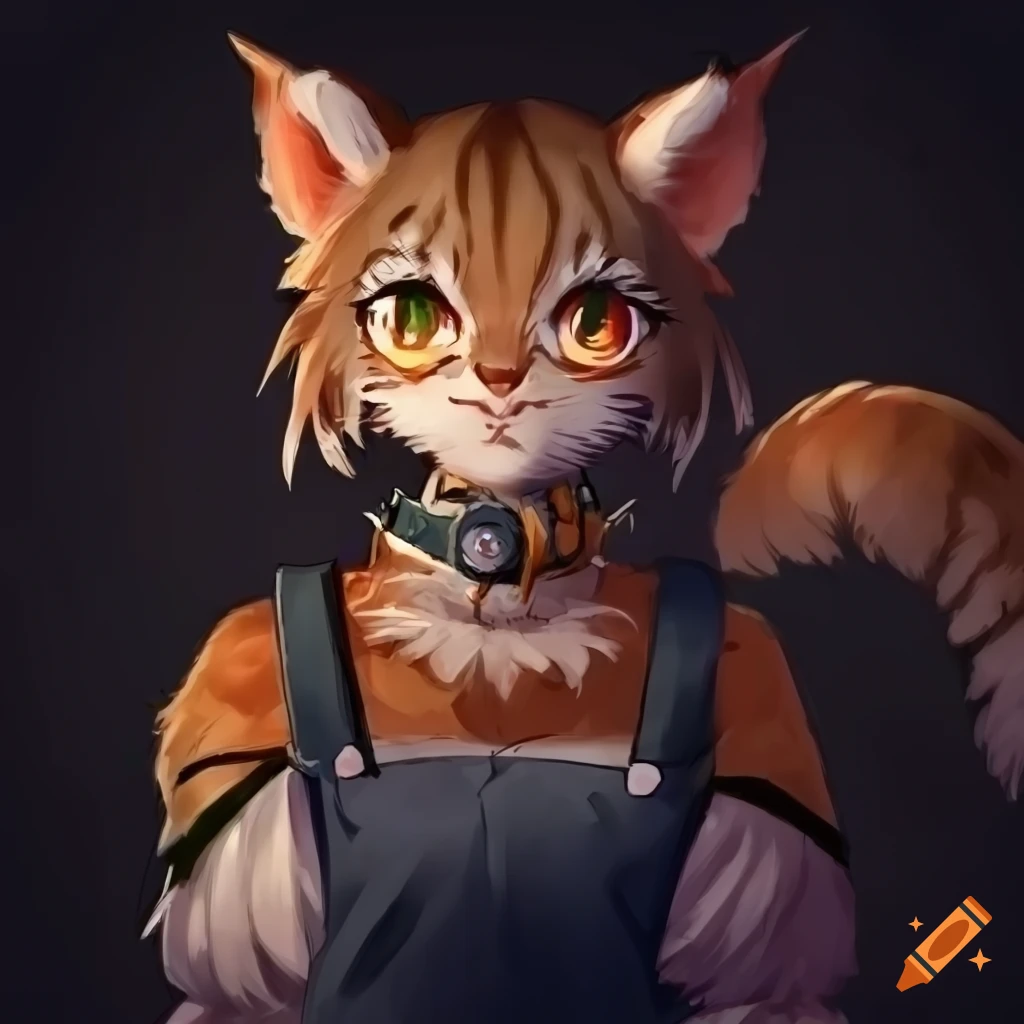 Anthropomorphic bobcat wearing a kemono, semi realistic