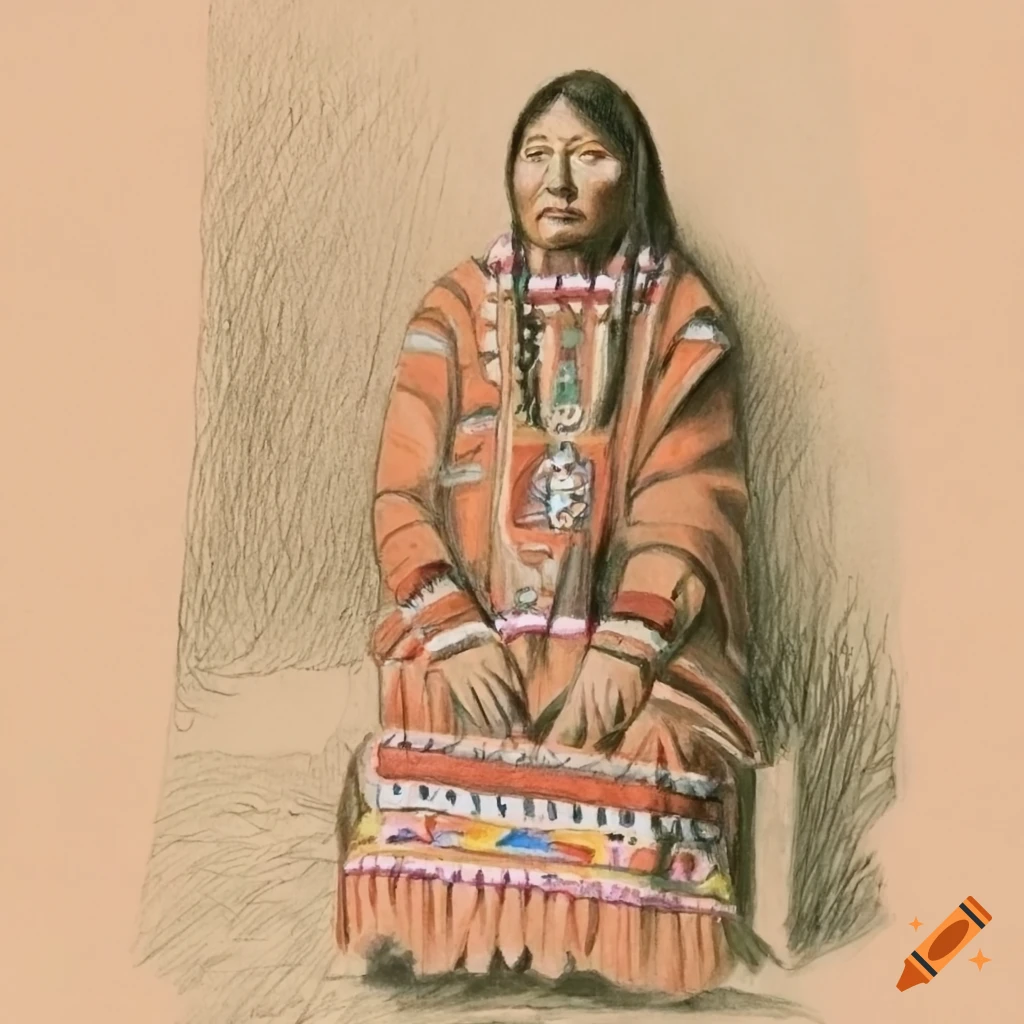 Pencil drawing of pueblo indian color