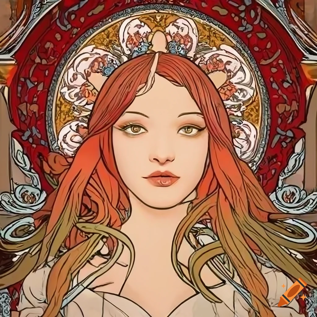 2d vector illustration portrait intricate beautiful art nouveau ...
