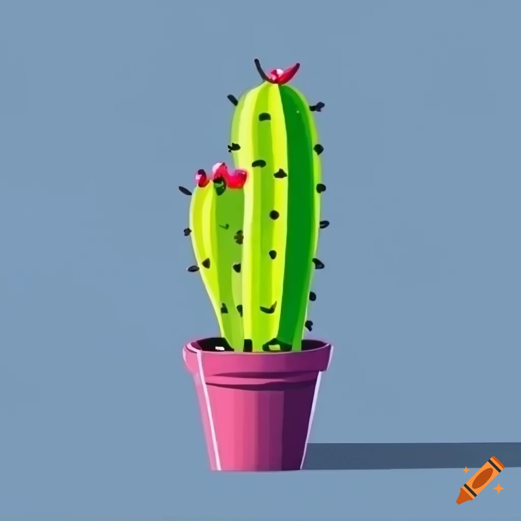 A happy and brightly colored cartoon cactus inside a flower pot