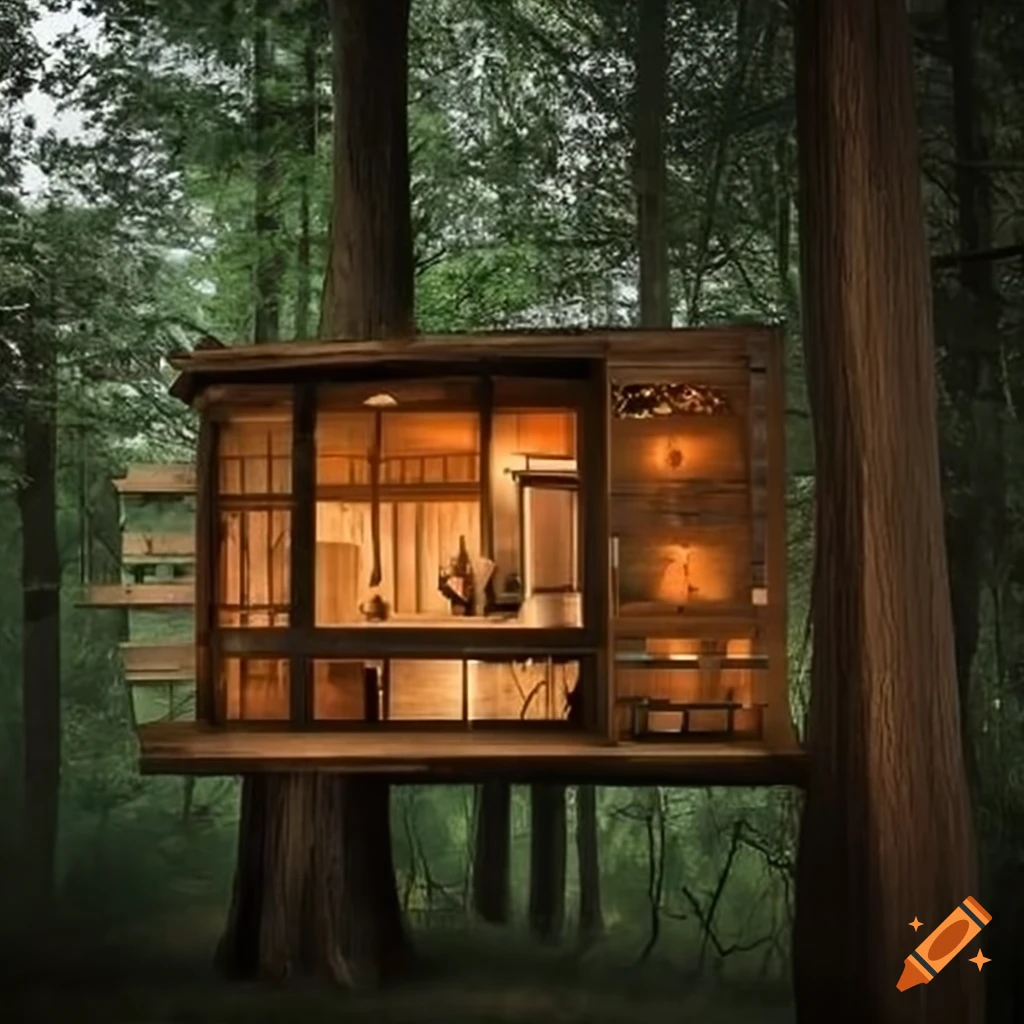 Modern treehouse on Craiyon