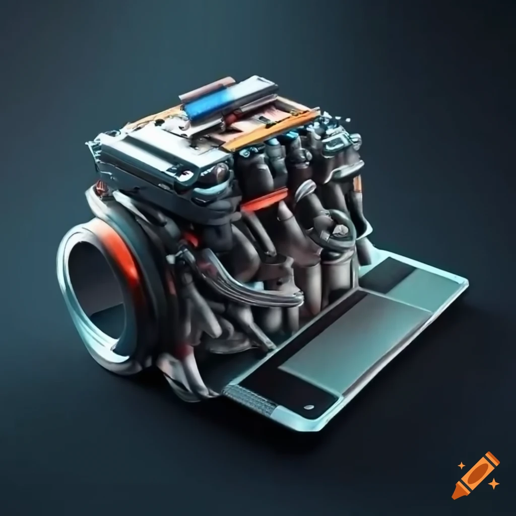 Mechanic repairing bmw engine with diagnostic notebook and instruments ...