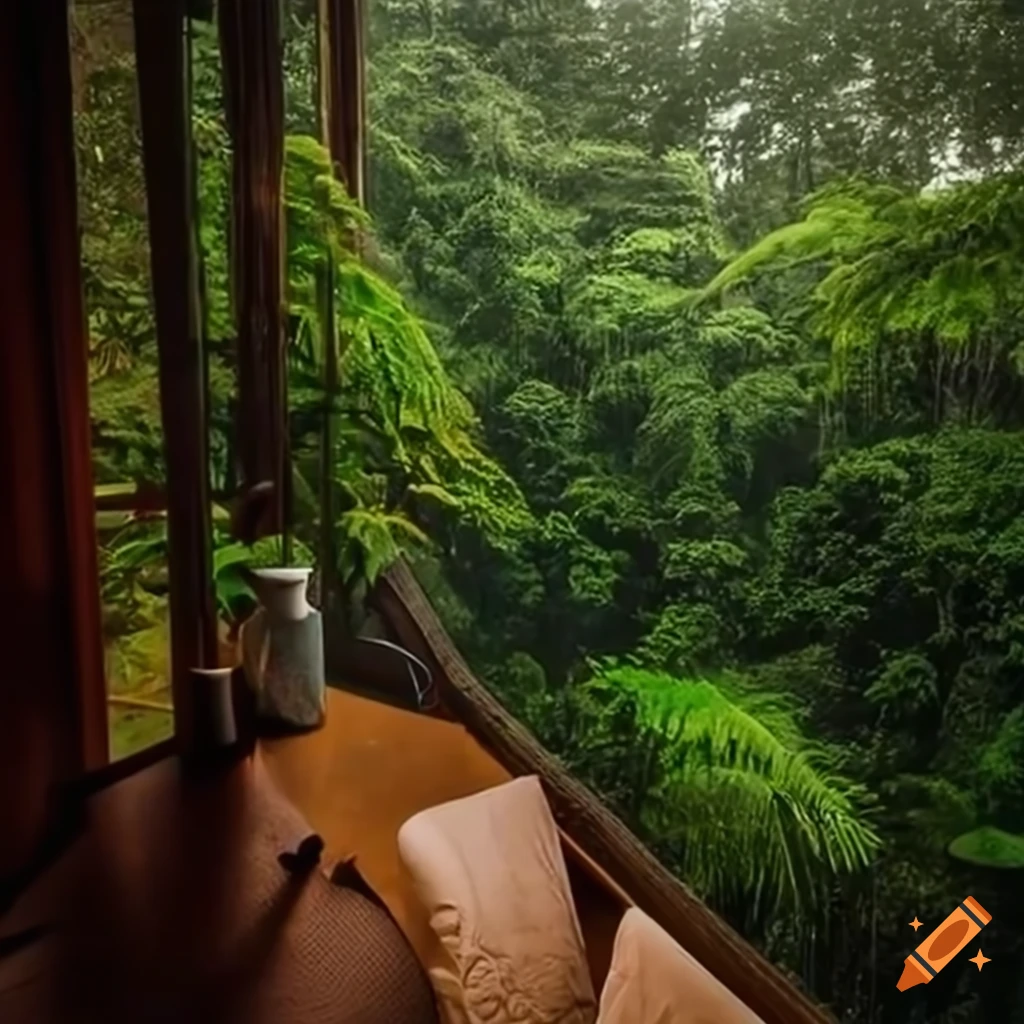 Imagine yourself standing on a cozy balcony overlooking a lush jungle ...