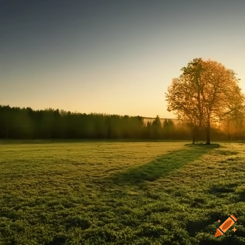 Pasture with tree at sunrise