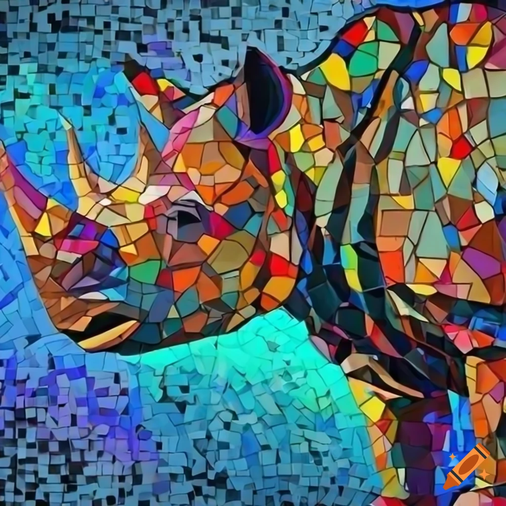 High resolution modern art mosaic geometric colourful rhinoceros