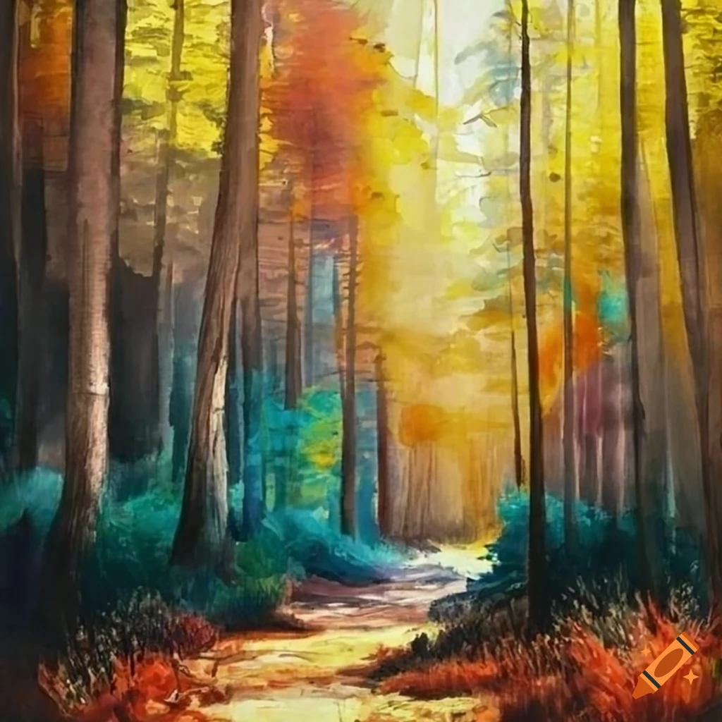 Painting of Bavarian Forest National Park in hyper-realistic watercolor ...
