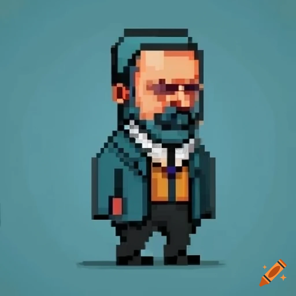 Full body size in profile scientist mid 19th century style in pixel art ...