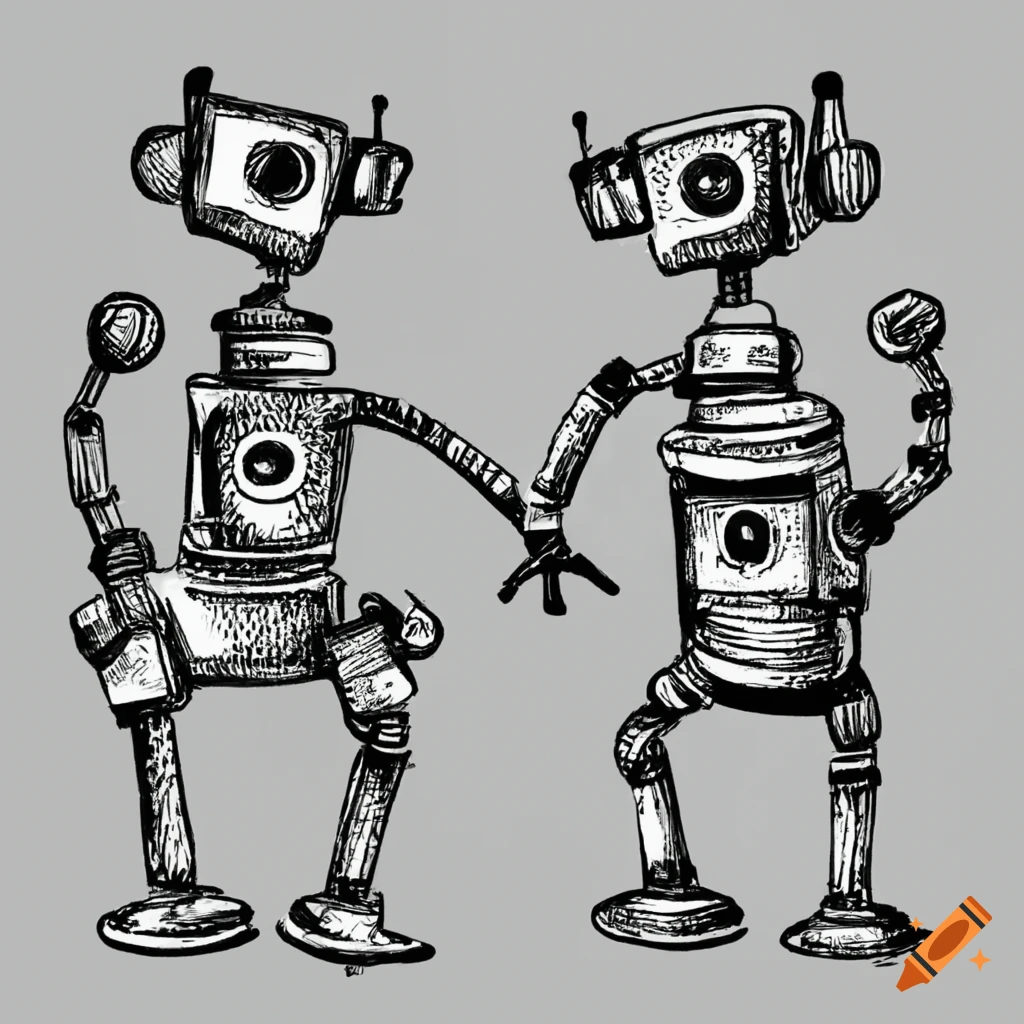 Robots arguing in a meeting in black ink on Craiyon