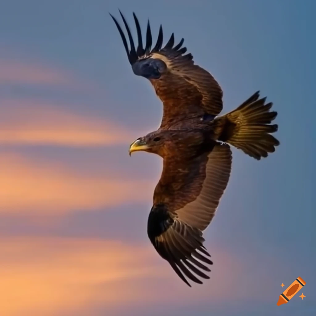 Brown eagle flying over a medieval castle on Craiyon