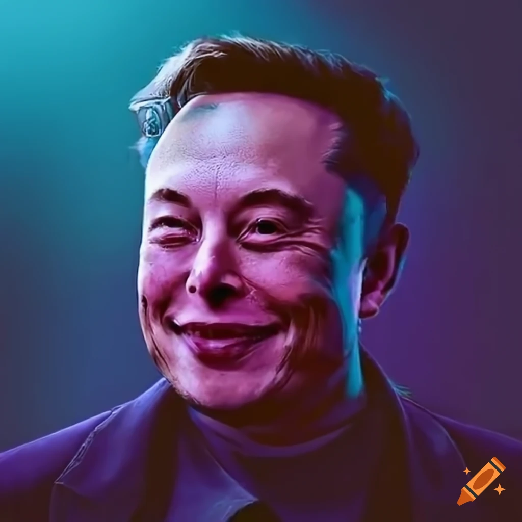 Elon musk smiling, cyberpunk color on Craiyon