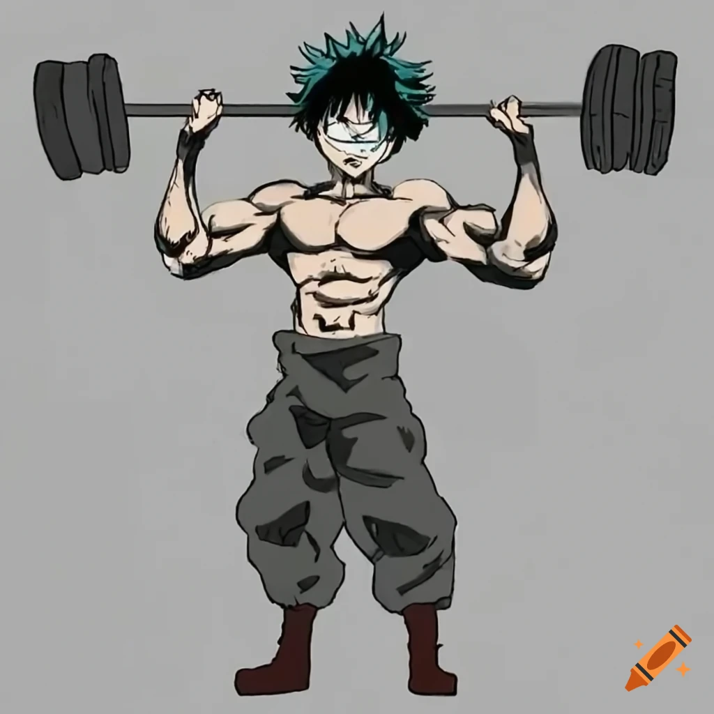Manga drawing of izuku midoriya doing bodybuilding in the style of ...