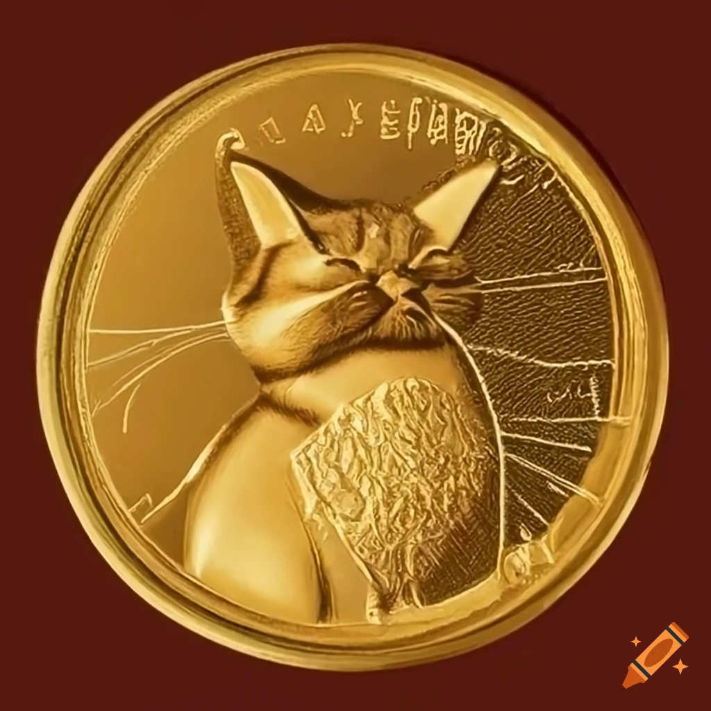 Cat profile in a gold coin, symbol of feline royalty on Craiyon