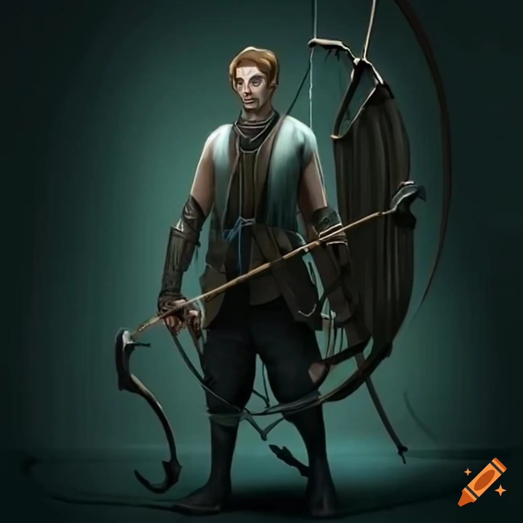 A male archer all in dark with a bow on Craiyon