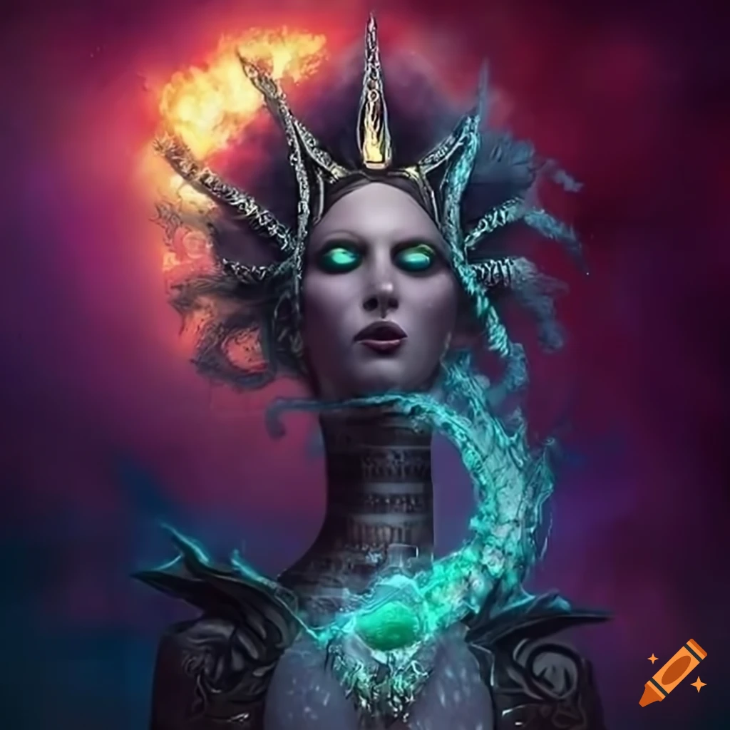 Create a captivating visual representation of Hekarti, the Hydra Queen ...
