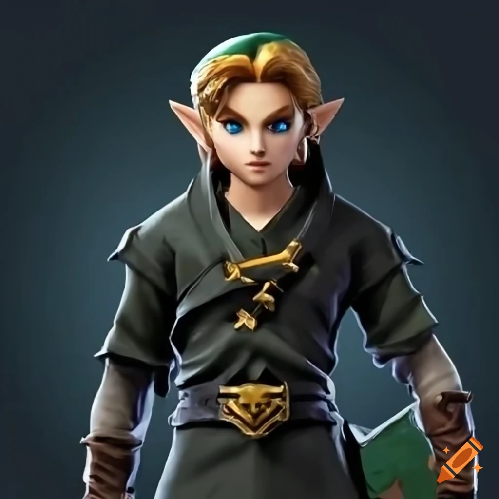 Video game character link wearing black outfit on Craiyon