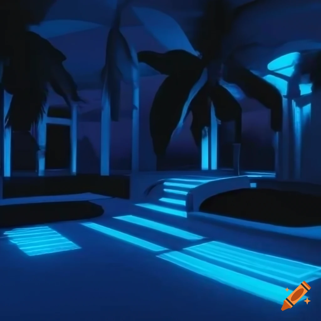 Vaporwave tropical landscaping courtyard in the style of pilar zeta ...