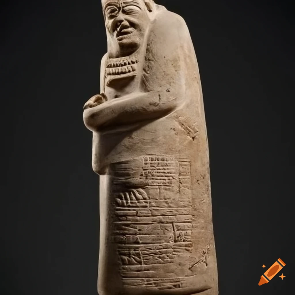 A statue in ancient sumerian with a strange shape on Craiyon