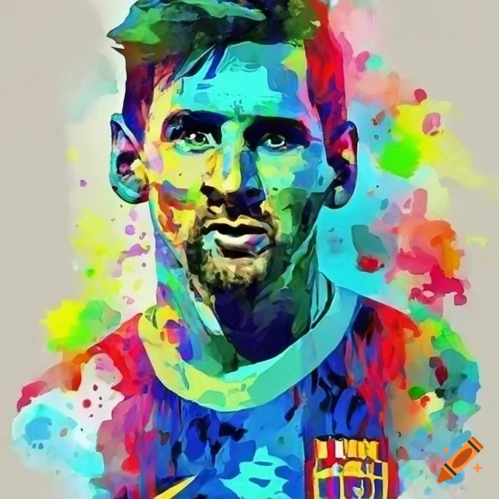 Colorful fresco realism pop art print of messi on Craiyon