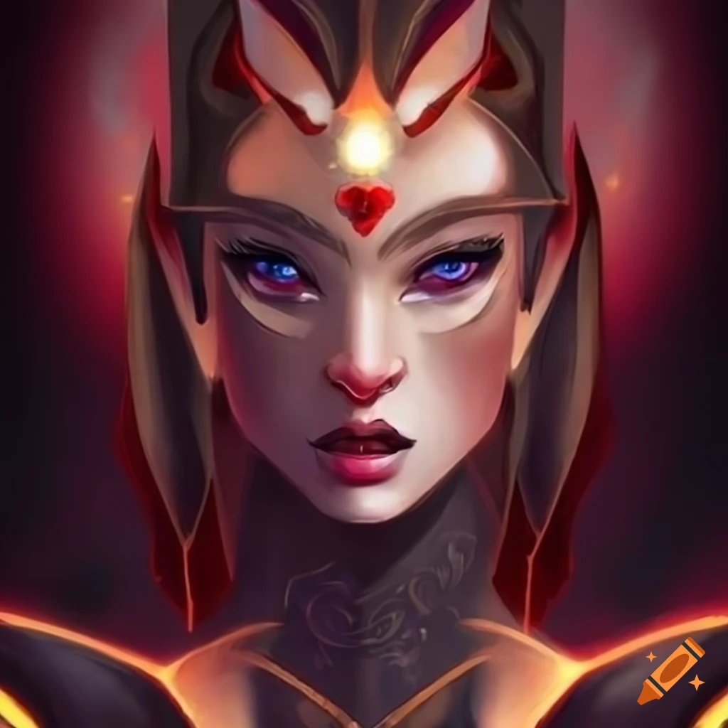 Design a striking character portrait of Drakira, the Queen of Vengeance ...