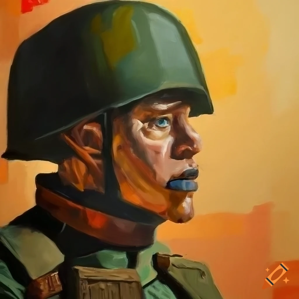 Soldier painting, oleo, low exposition, metaphor on Craiyon