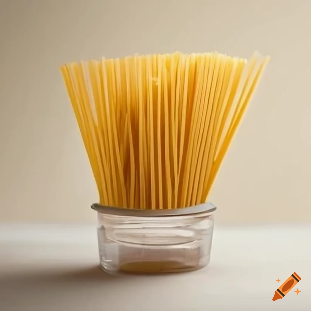Raw spaghetti in a transparent container on Craiyon