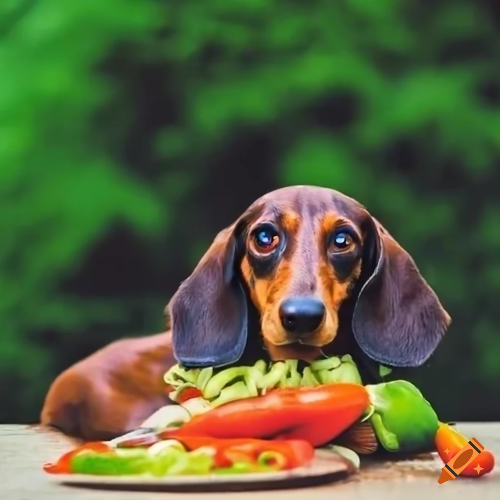 Dachshund eating Vegetables on Craiyon