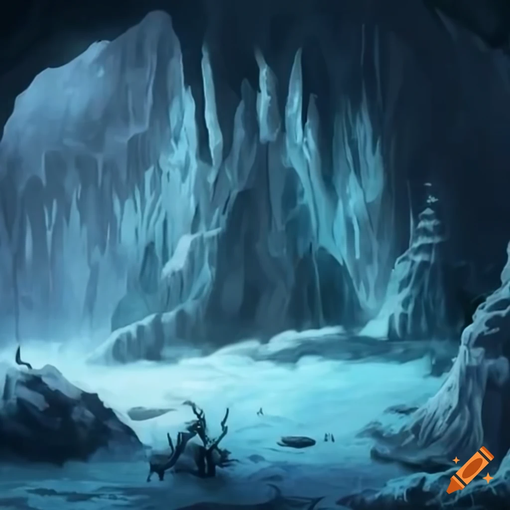 A frozen battle field in a cave on Craiyon