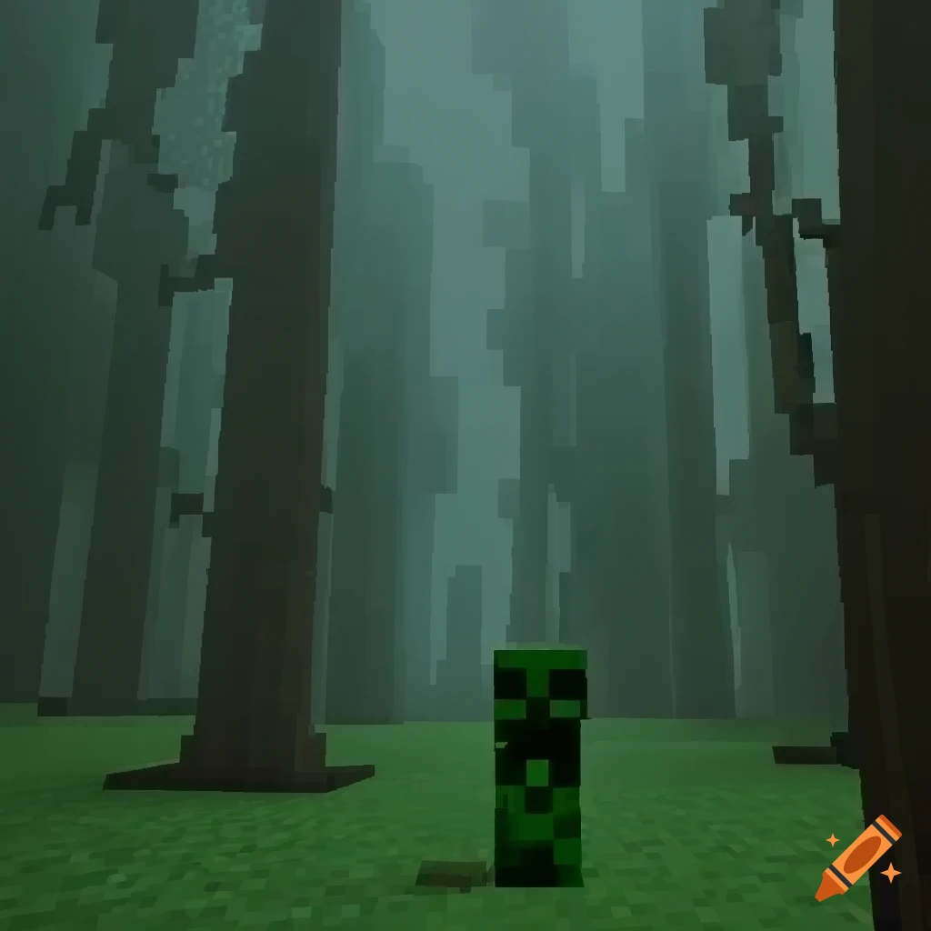 A Creeper who walks through a mysterious forest in the Minecraft world ...