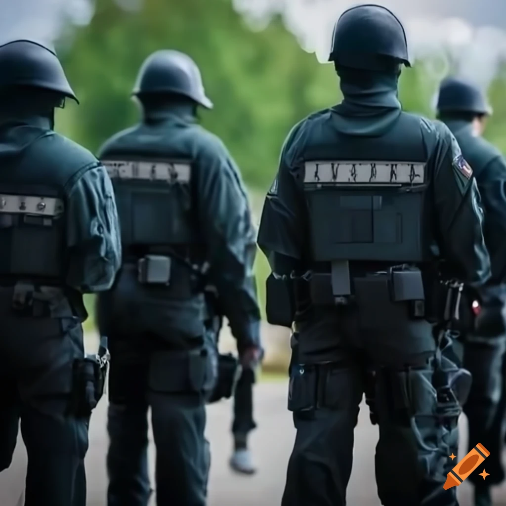 Back view of cadets at a german police academy training