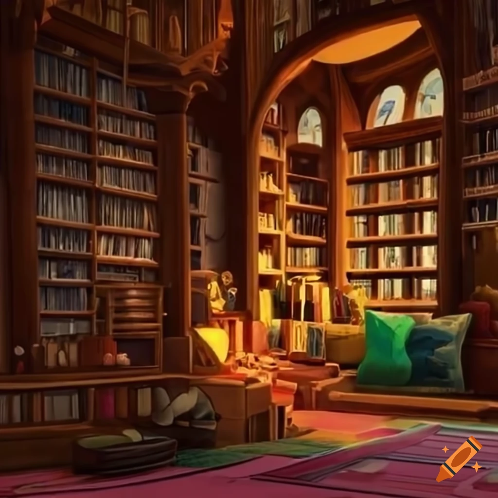 Studio ghibli inspired library on Craiyon