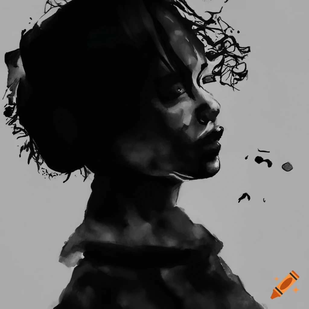 Minimalistic drawing of a young person, using shades of Mahler on Craiyon