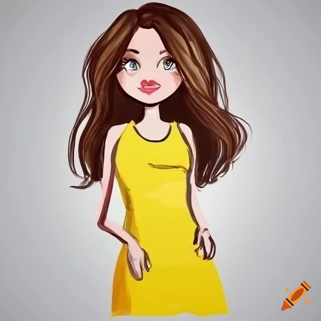 Girl with yellow dress 2d simple cartoon on Craiyon