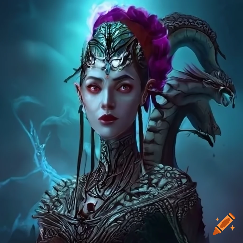 Create a captivating visual representation of Hekarti, the Hydra Queen ...