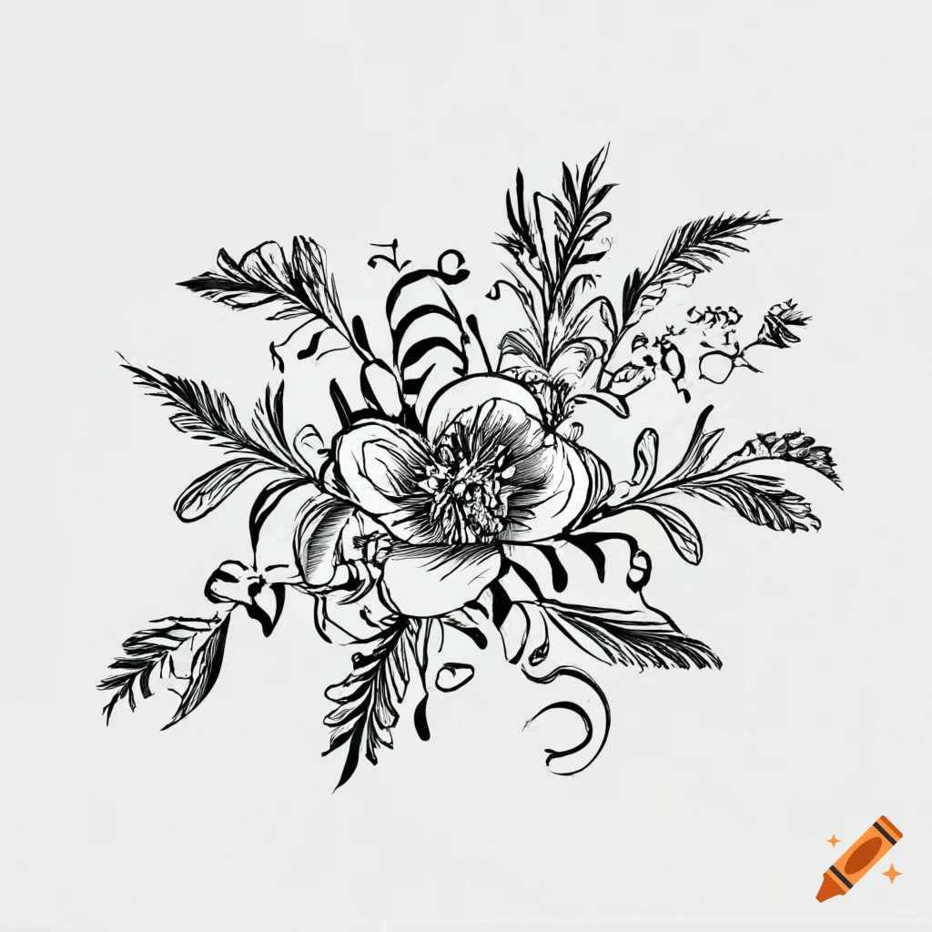 Hand drawn creative floral arrangement with different flowers design ...